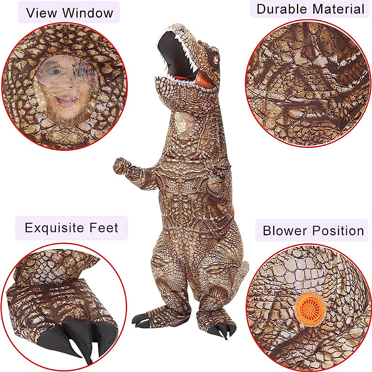 Dinosaur Costume for Adult, Inflatable Dinosaur Costume Adult, T-Rex Costume Blow up Funny Halloween Dino Costumes Fancy Dress, for Women Teens