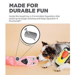 Outward Hound Fire Biterz Flamingo Plush Firehose Material Interactive Dog Toy, Large