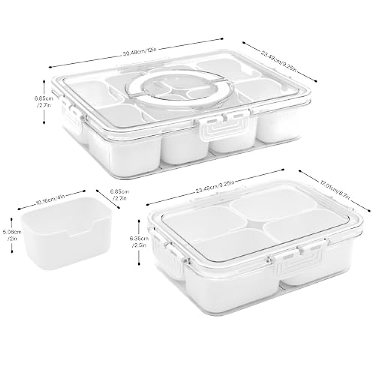 NEXUS2YOU Snack Box Divided Serving Tray with Lid & Handle Snackle Box Organizer Portable Charcuterie Container Food Storage Containers Veggies Fruit Nuts Candy Picnic (Pack of 2) 8 cup & 4 cup