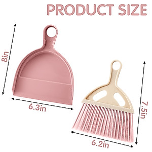 6 Pcs Small Dustpan and Brush Set,Nesting Small Whisk Broom Dustpan with Handle,Mini Hand Broom and Dustpan Set for Cleaning Home,Classroom,Countertop,Keyboard,Car,Dust Pan with Brush-Pink,Blue,Green