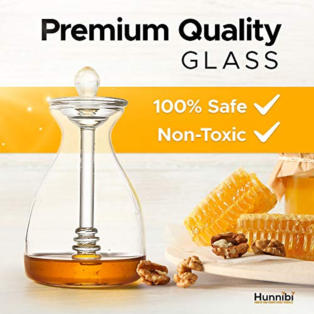 Hunnibi Handmade Honey Jar with Dipper, Glass Made Honey Dipper and Honey Pot