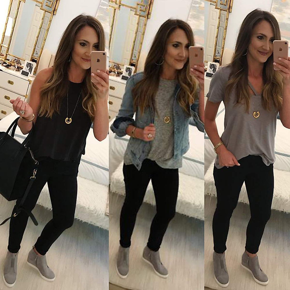 Athlefit Women's Wedge Sneakers Hidden Heel Platform Wedge Booties Hidden Wedgie Sneakers Size 8 Grey