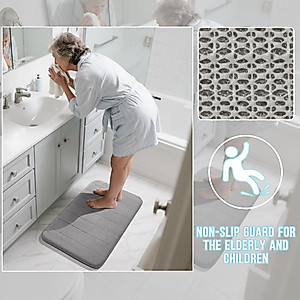 Yimobra Memory Foam Bath Mat Rug, 24 x 17 Inches, Comfortable, Soft, Super Water Absorption, Machine Wash, Non-Slip, Thick, Easier to Dry for Bathroom Floor Rugs, Grey