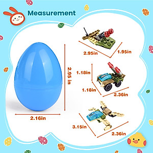 12 Pack Easter Eggs Prefilled with Vehicle Building Blocks, Military Buidling Toys for Easter Eggs Hunt, Easter Party Favors for Kids, Easter Basket Stuffers, Easter Gift Classroom Prizes