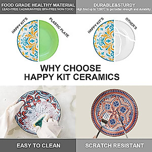 HAPPY KIT 8 inch Pasta Bowls, Salad Bowls Set of 6 for Dessert Appetizer Pasta Bread, Scratch Resistant & Leak Free, Microwave, Oven and Dishwasher Safe, Multiple Pattern