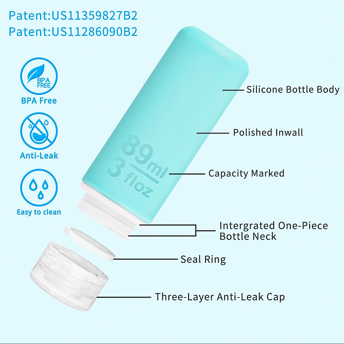 Craftend Silicone Travel Bottles for Toiletries TSA Approved Travel Size 3oz Containers Set 4 Pack Portable Leak Proof Refillable Cosmetic Squeeze Bottles Shampoo Conditioner Body Lotion Shower Gel