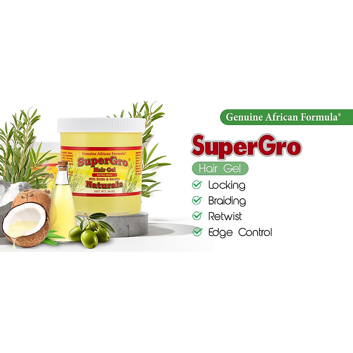SuperGro Extra Hold Loc & Twist Gel for Natural Hair Styling – Ideal for Braiding, Retwisting Locs, and Edge Control – With Shea Butter, Biotin & Black Castor Oil – 8 oz