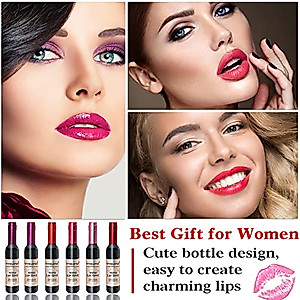 WYBLZPXZ 6 Colors Wine Lip Tint,Liquid Wine Lipstick,Wine Tint Lip Stain,Matte Long Lasting Waterproof Lip Gloss Set for Creating Natural Moisturizing Lip Makeup