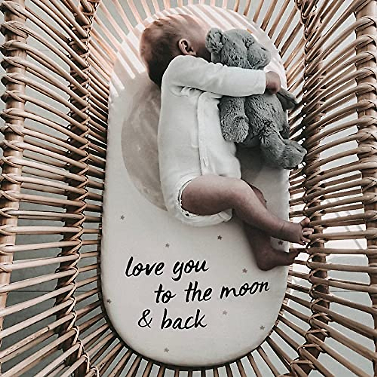 Baby Jersey Cotton Bassinet Sheets for Boy and Girl, Ultra Soft Baby Bedside Sleeper Cover, Universal Sheet Set for Rectangle, Oval, or Hourglass Bassinet Mattress (Moon/Leaf)