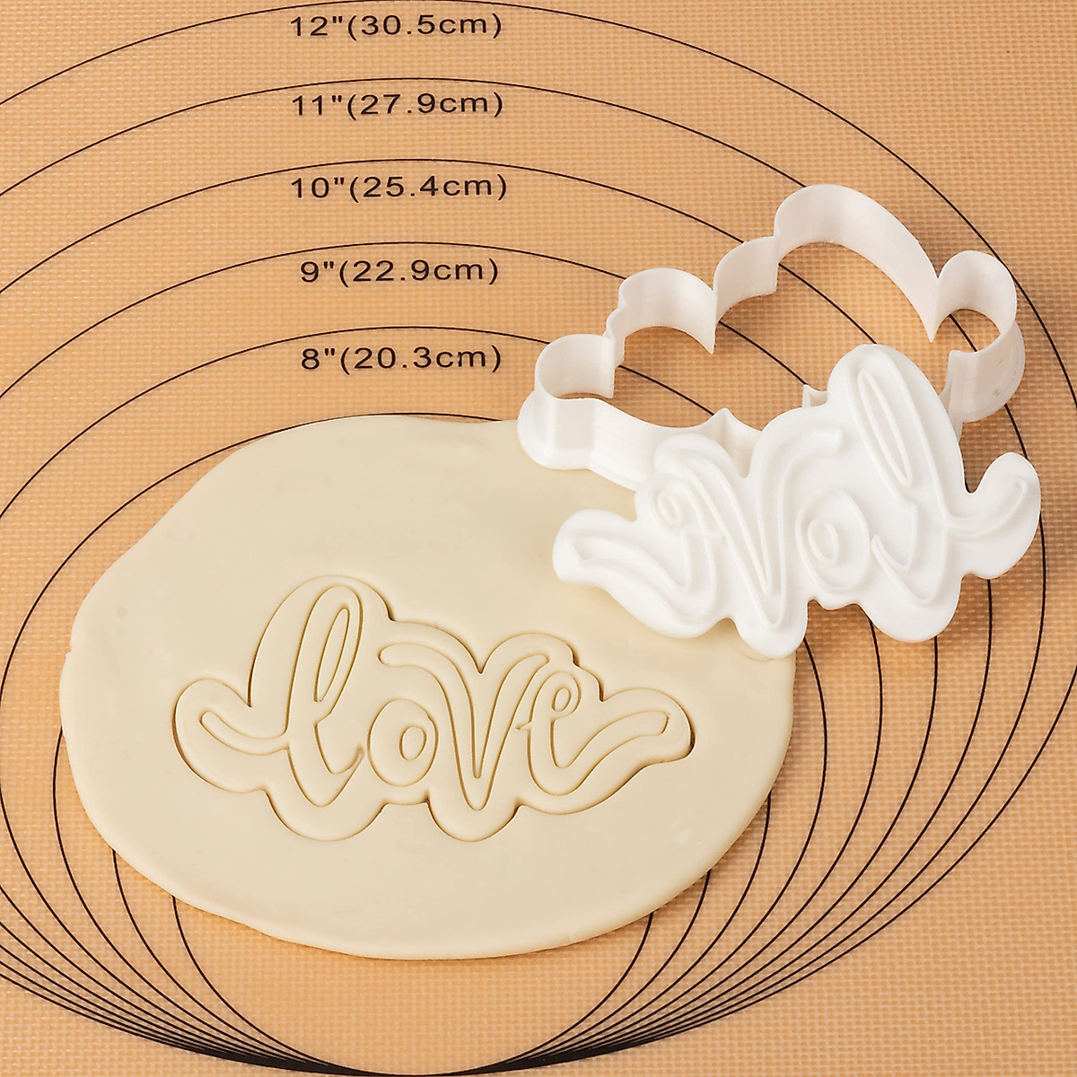 Flycalf Love Cookie Cutters with Plunger Stamps Handle Baking Dough Tools Wedding Cake Shapes PLA Accessories Cutter Molds for Birdesmaid Decorative Party 3.5" Kitchen Supplies