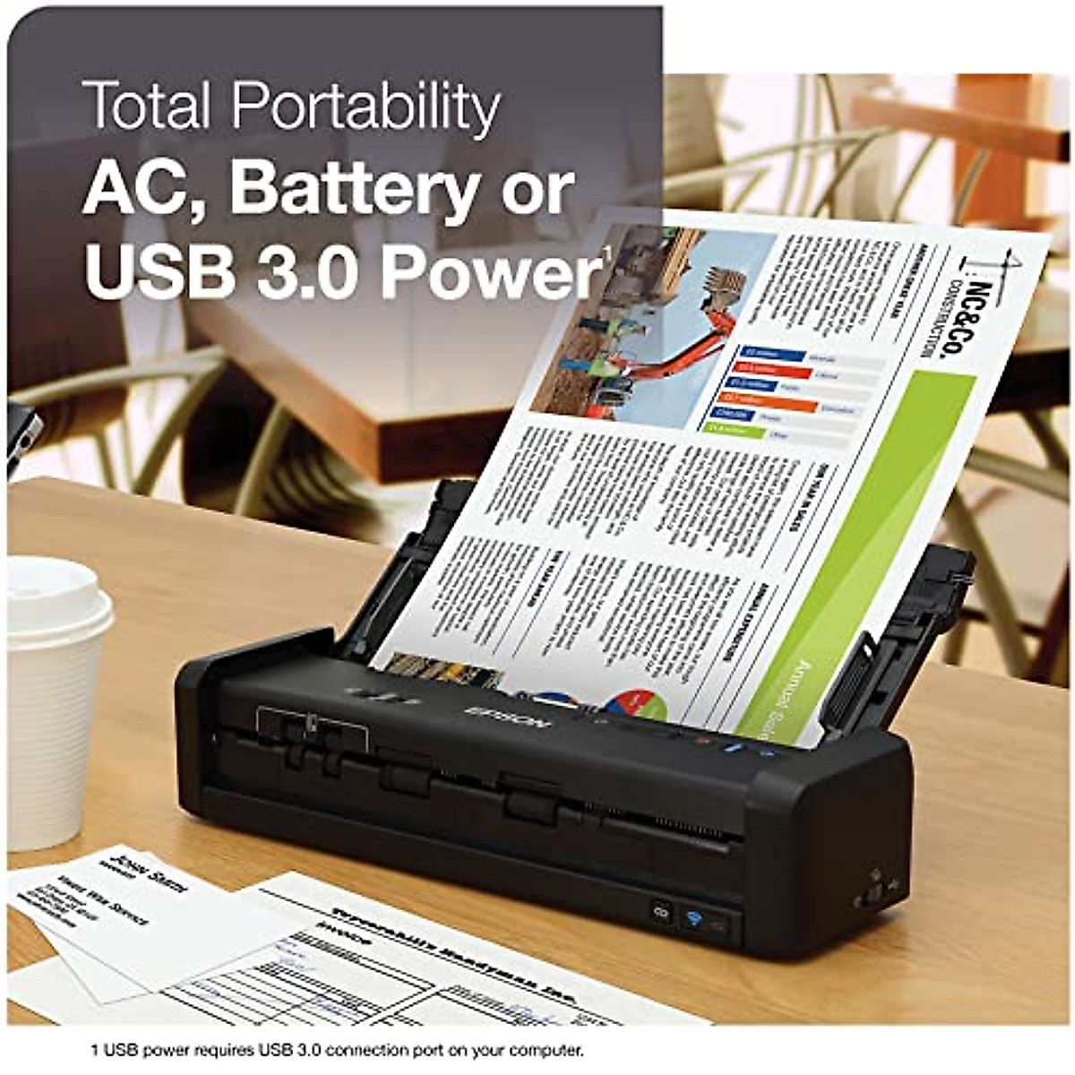 Epson WorkForce ES-300W Wireless Color Portable Document Scanner with ...