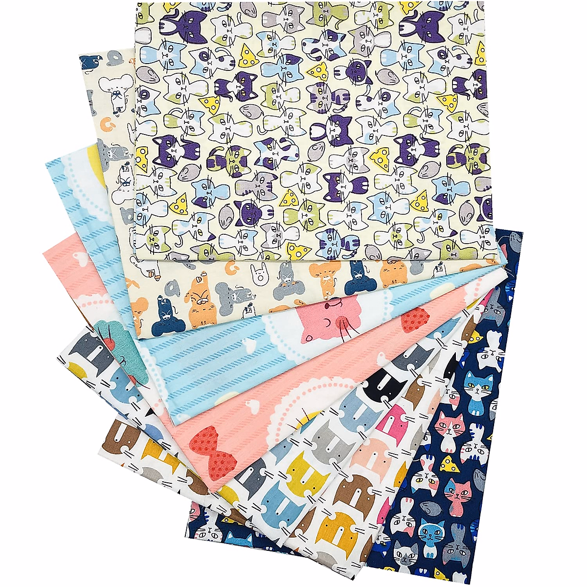 Cat Fabric Fat Quarters Bundles Cute Animal Pattern Cotton Quilting Fabric for Sewing Crafting 18" x 22" (7pcs) SZRUIZFZ