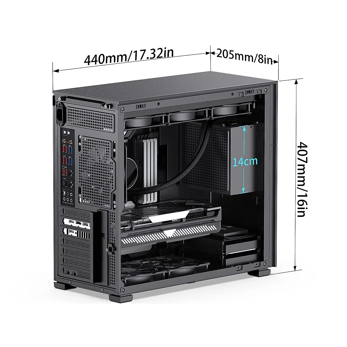 JONSBO D41 MESH SC Black ATX Computer Case with Screen, ATX Motherboard PC Case Mid Tower/Support RTX 4090(335-400mm) GPU 360/280AIO,Power ATX/SFX: 100mm-220mm Multiple Tool-Free Design,Black
