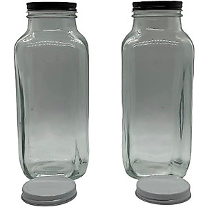 Milk Bottle with Steel Metal Leakproof Lids 32oz Square Glass Beautiful Vintage French Square Drink or Food Container Water Bottle By Yes I Can (White and Silver)