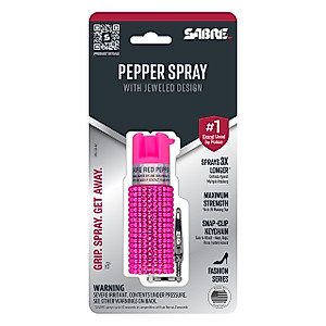 SABRE Jeweled Pepper Spray, Maximum Strength, Fashionable Monochromatic Design, Quick and Easy Access Snap-Clip for Secure Attachment, Protect Against Multiple Threats with up to 10 second spray time