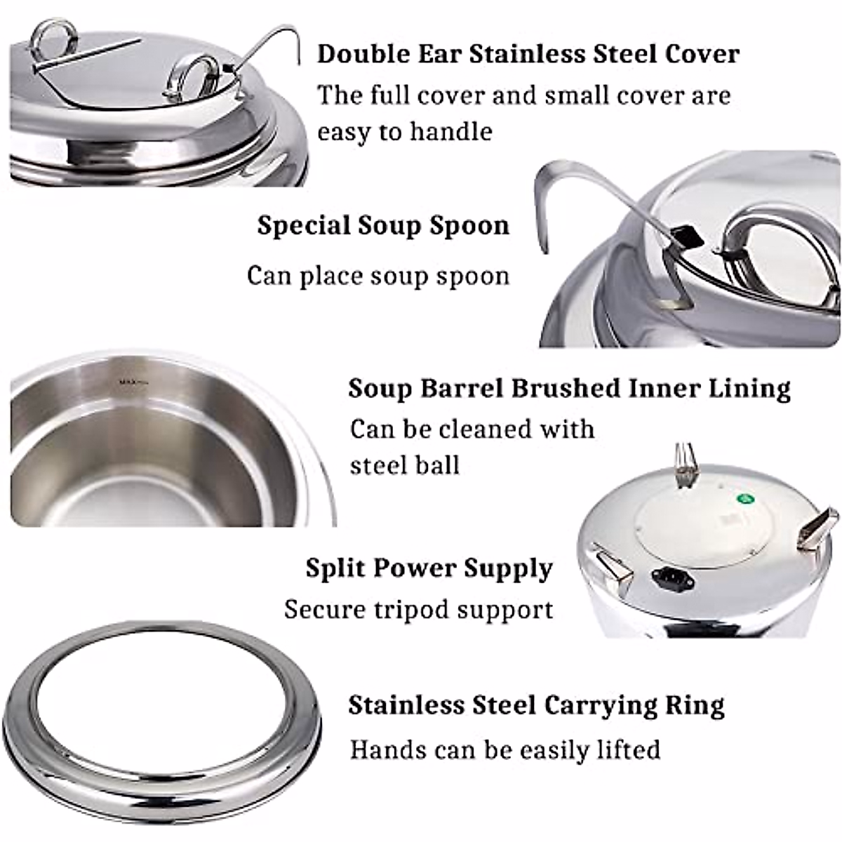 ANSNAL Stainless Steel Commercial Grade Soup Kettle, 380 W Portable Food Soup Kettle Warmer with Inner Tank, for Buffet, Restaurant, Party, Event, and Catering