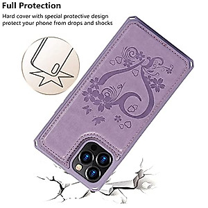 iCoverCase for iPhone 12 Pro Max Wallet Case with Card Slots Holder and Wrist Strap [RFID Blocking] Embossed Leather Kickstand Magnetic Clasp Shockproof Cover 6.7 Inch (Heart Purple)