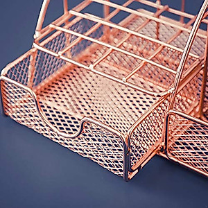 ARTISHION Desk Organizer, Office Supplies Desktop Holder, Metal Mesh Stationary Organizer Rose Gold with Drawer, Pen Pencil Holder for Office, Home, School
