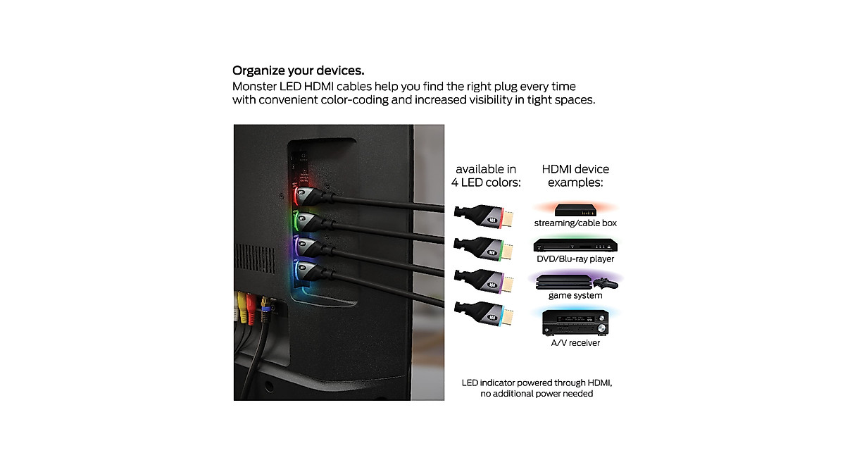 Monster 6ft High Speed 4K HDMI Cable with LED Light