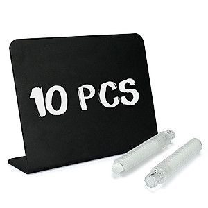 10 PCS L-Shaped Mini Chalkboard Signs, Food Label for Party Buffet with 2pcs Chalks & Clear Chalk Cases, Wedding Party Seat Chart, Dessert, Vendor Display Price Tag, Bar Pub Cafe Shop Table Decor
