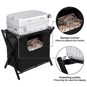 Yifeel Luggage Rack, Folding Suitcase Stand with Laundry Bag, Sturdy Luggage Holder, Steel Frame, Pack of 2, Guest Room, Bedroom, Hotel, Black JLR001B2