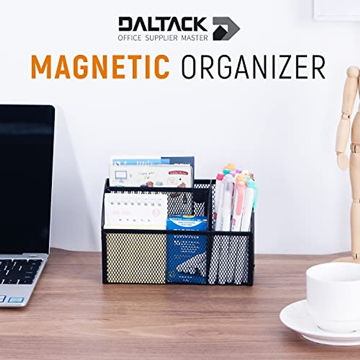 DALTACK Magnetic Pencil Holder Magnetic Shelf for the Whiteboard 3-Grid Mesh Magnetic Pen Holder for Refrigerator Magnetic Organizer Locker Accessories Organizer for Home, School and Office, Black