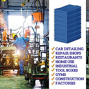 GREEN LIFESTYLE 5 Pack 12x14, Blue Shop Towels 100% Cotton, Super Absorbent and Durable for Car, Reusable Shop Rags