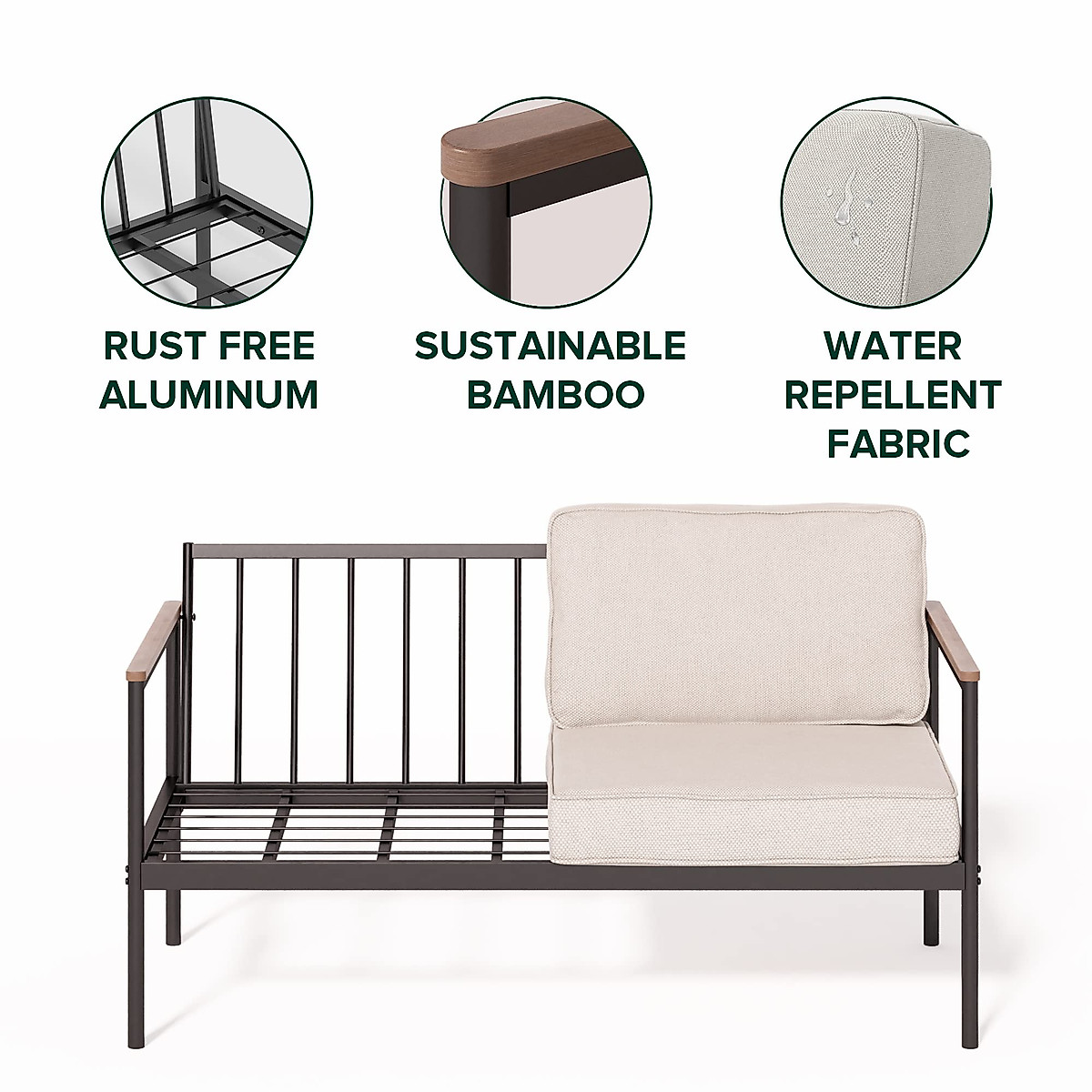 ZINUS Savannah Aluminum and Bamboo Outdoor Armchairs with Cushions - Set of 2, Premium Patio Chairs, Weather Resistant and Rust Proof, Easy Assembly