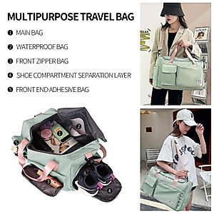 Travel Duffel Tote Bag with Dry Wet Separation Pocket, Weekender Bag for Women and Men，Waterproof Bag with Shoe Compartment Lightweight and Easy Carry on Green