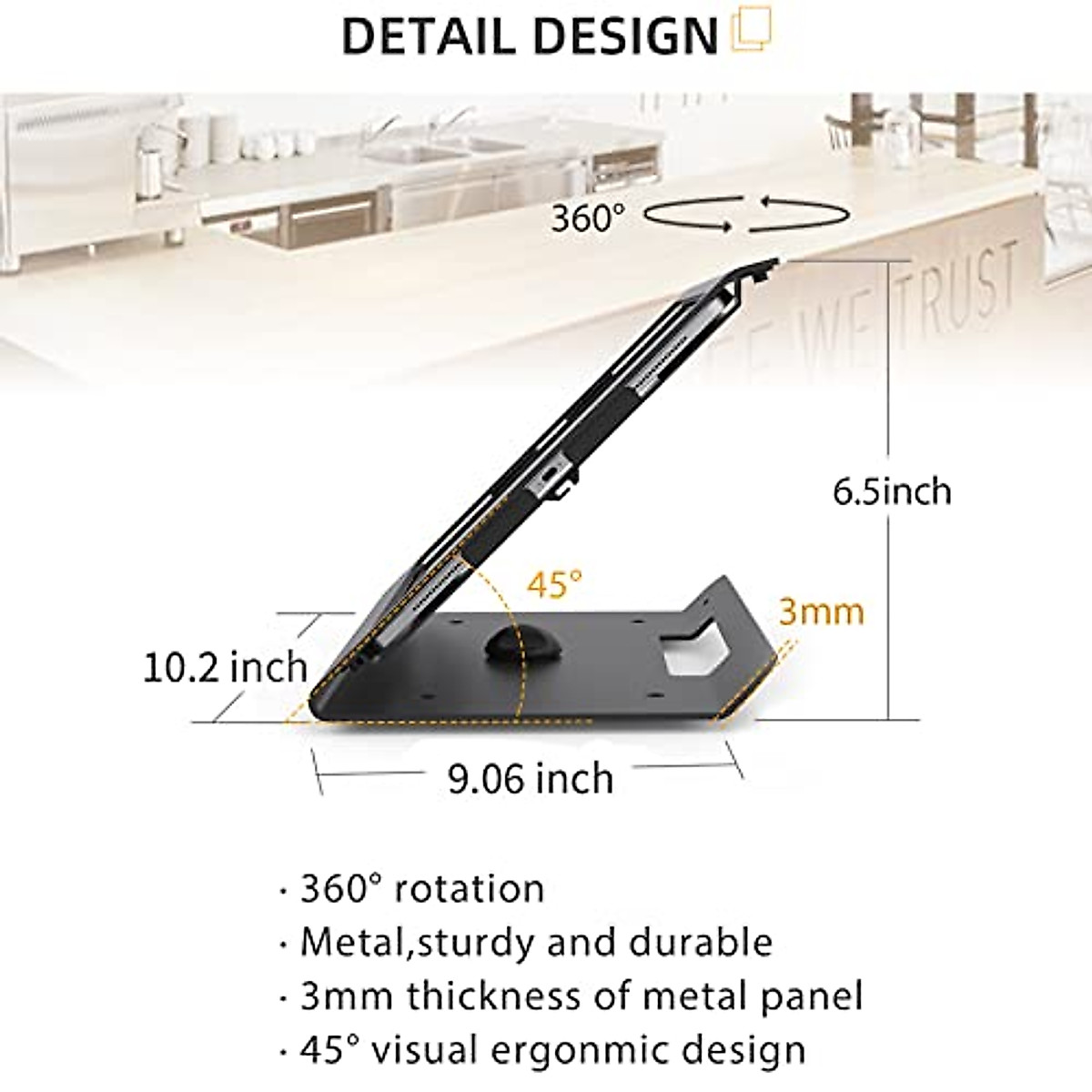 Beelta Tablet Kiosk POS Stand Compatible 10.2” iPad 7 8 9 Generation with 360 Swivel Base