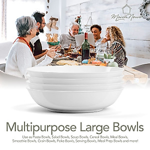 Maison Neuve Premium Porcelain White Dinner Bowls [Set of 4]- 40oz Dinnerware Kitchen Bowls For Soups, Noodles, Pasta, Salads, Desserts- Durable Dishwasher-Safe 9” Serving Bowls- Super White