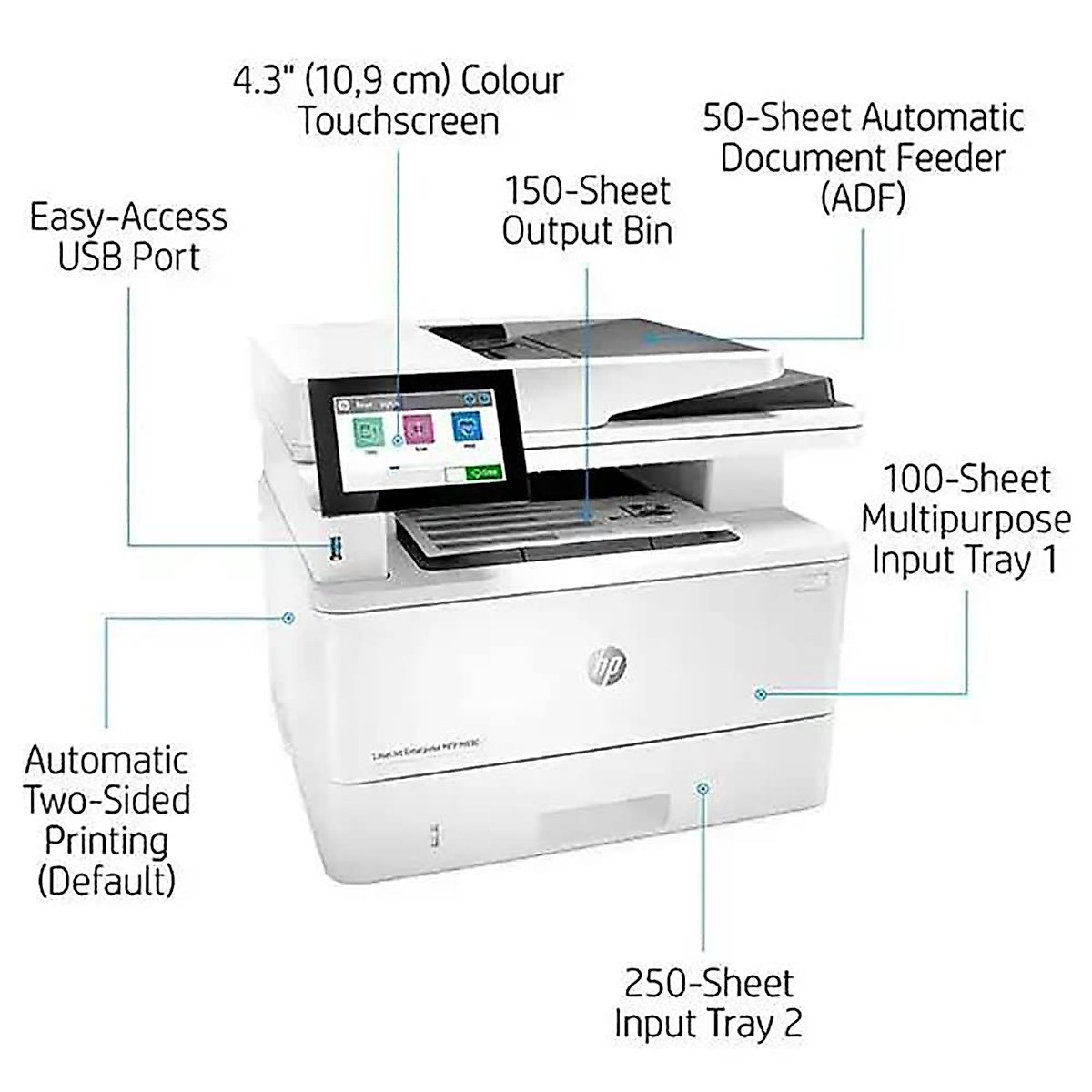 HP Laserjet Enterprise MFP M430f All-in-One Wired Monochrome Laser Printer, White - Print Scan Copy Fax - 4.3" LCD, 40 ppm, Auto Duplex Printing, 50-Sheet ADF, Ethernet (Renewed)