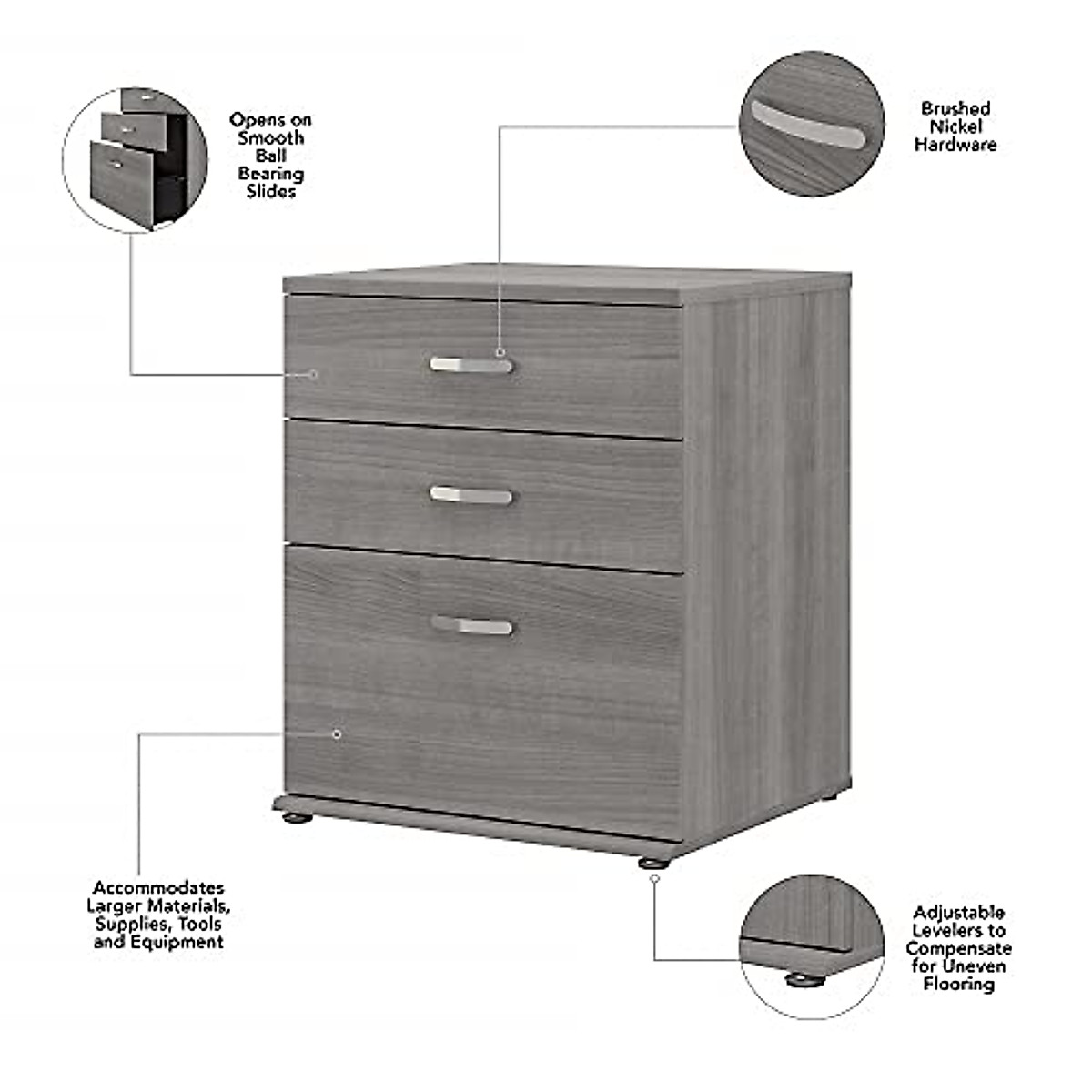 Bush Business Furniture Universal Floor Storage Cabinet with Drawers, Platinum Gray