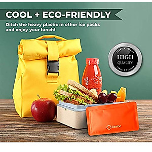 kinsho Ice Pack for Kids Lunch Box, Bag and Bento Boxes, 4 Pack Set, Reusable and Refreezable Soft Slim Pouches for Travel, School, Work or Camping, Long Lasting Cold, Flexible | Aqua Orange…