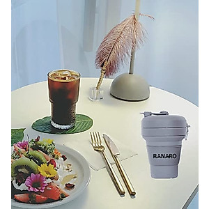 RANARO Silicone Collapsible Coffee Cups Sports Water Bottle Portable Leak Proof Water Bottle for Travel, Gym, Yoga 350ml-12OZ