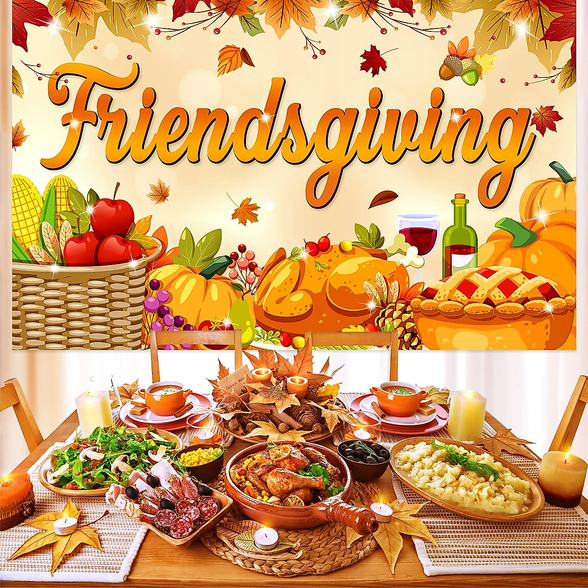 Large 71" X 43" Friendsgiving Backdrop, Friendsgiving Party Decorations, Friendsgiving Banner for Thanksgiving Decorations, Friendsgiving Photo Backdrop for Friendsgiving Decorations tineit