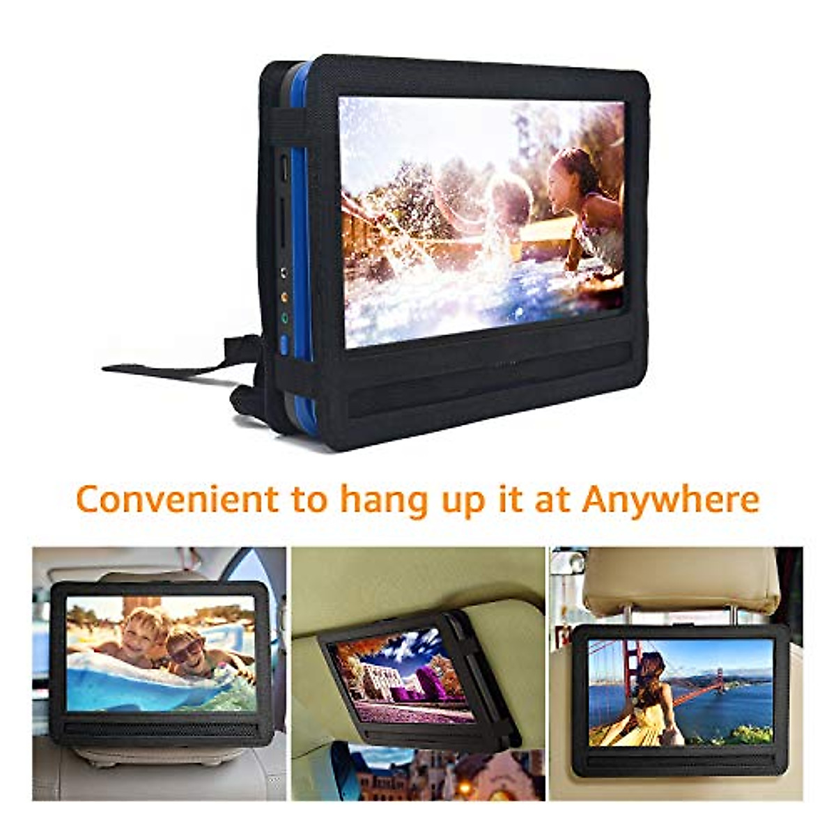 Car Headrest Mount Holder Strap Case for Swivel & Flip Style Portable DVD Player --Suitable for 10 Inch to 10.5 Inch Screen