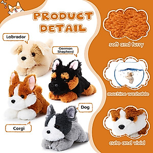 Suilung 4 Pack 8 Inch Dog Plush Stuffed Animal Soft Fluffy Puppy Pillow Set Theme Party Favor Contains Corgi Schnauzer Golden Retriever German Shepherd Toy Gift (Classic Style)