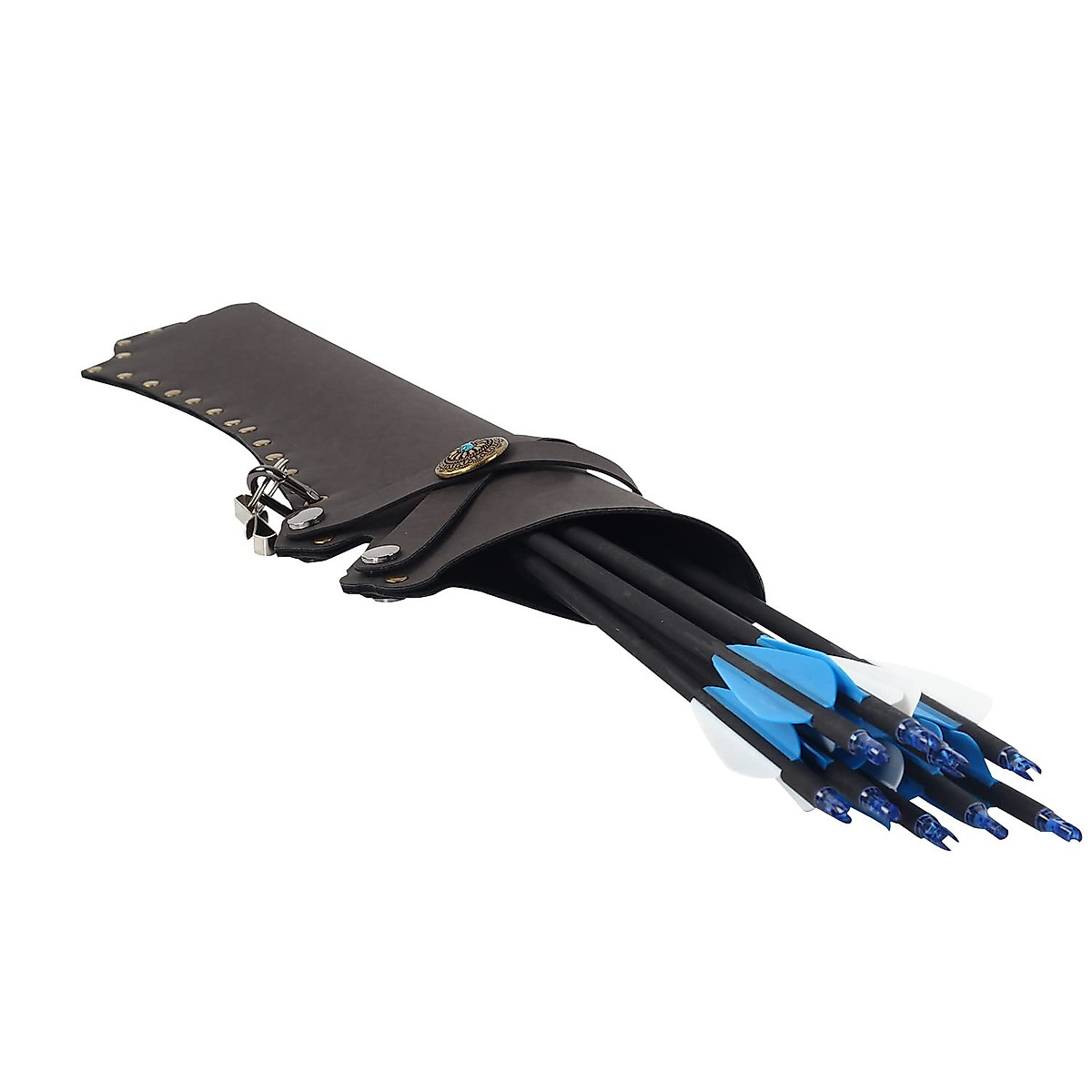 FENJANER Archery Arrow Quiver Archery Back Arrow Quiver Holder PU Leather Archery Quiver with Belt Clip for Field and Practice (Black)