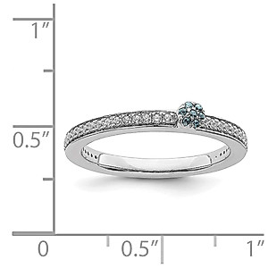 The Black Bow 14k White Gold, Aquamarine & 1/8 Ctw Diamond (I2 Clarity, I-J Color) Stackable Ring, Size 6