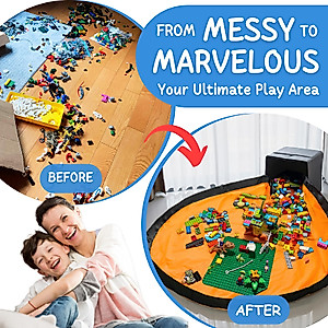 XL Toy Storage Organizer with Play Mat - Storage Bag/Box for Kids, Boys, Girls, Nursery, Playroom - Basket for Building Bricks/Blocks - Collapsible Fabric Cube Bin, 13"x13"x15"