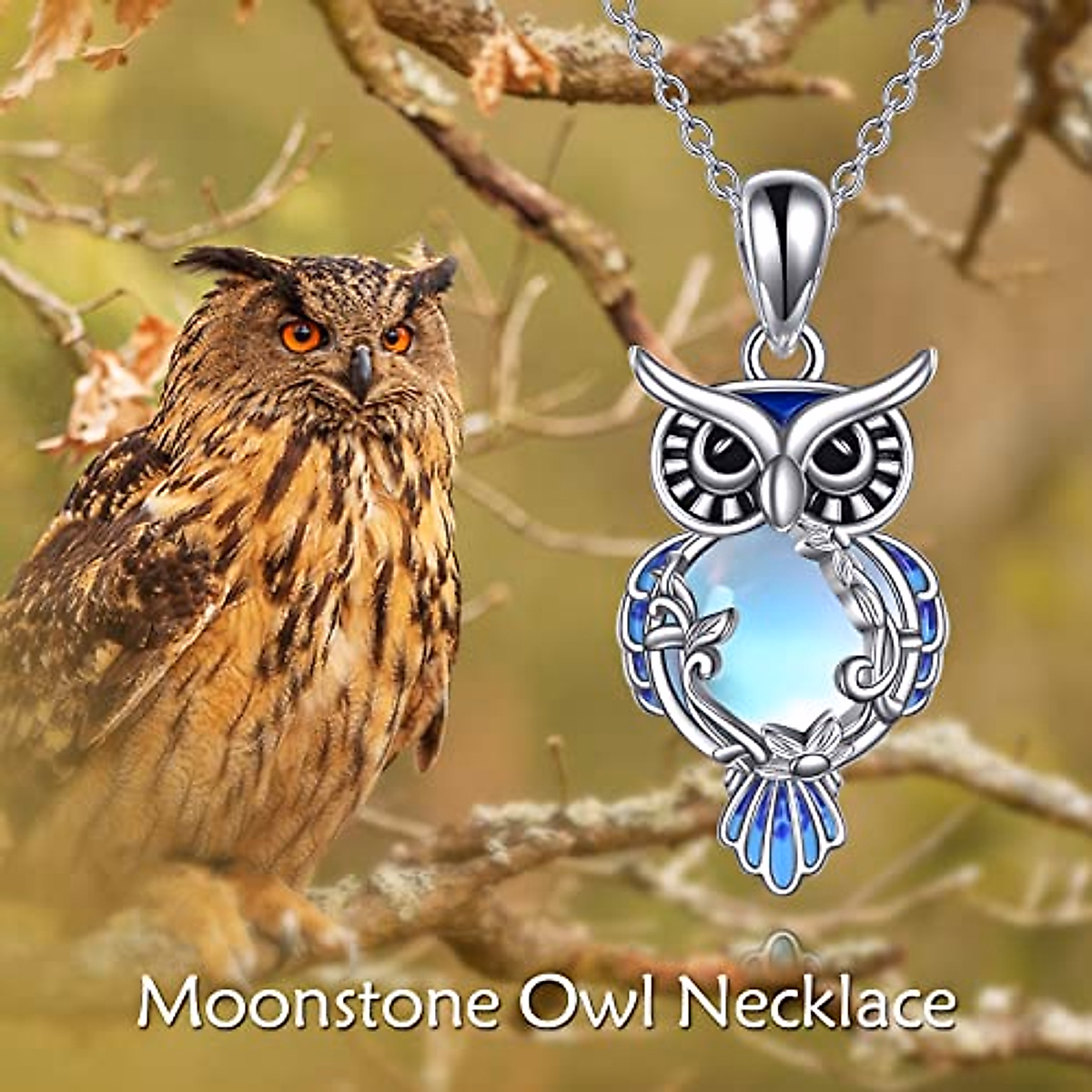 LUHE Owl Jewelry Necklace Gifts for Women Sterling Silver Moonstone Filigree Owl Pendant Necklace Christmas Gifts Jewelry for Women