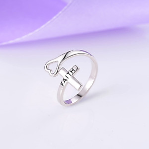 Hioed Cross Purity Ring for Women - Sterling Silver Faith Rings Adjustable Thumb Ring Christian Jewelry Confirmation Gifts for Women