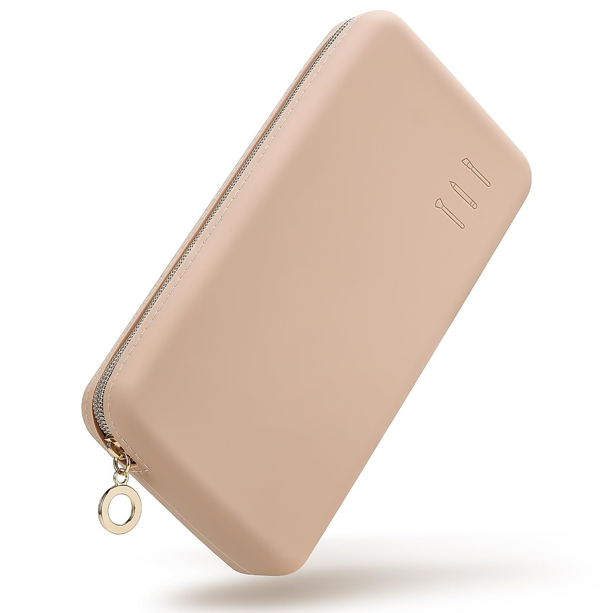 BEZOX Stylish Silicone Makeup Brush Bag - Travel Makeup Brush Holder, Portable Cosmetic Bag Zipper Pouch, Silicon Toiletry Bag Case - Khaki