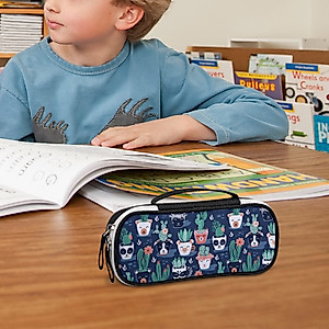 Cacti Succulents Cuddly Pots PU Leather Pencil Pen Case Organizer Travel Makeup Handbag Portable Stationery Bag