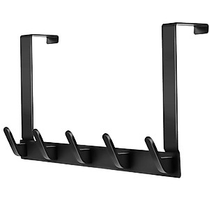 Over The Door Hook Hanger for Hanging with Extended 7-Inch Suspension Arm, Over The Door Towel Rack Over The Door Hanger for Bedroom Door, Bathroom Door, Kitchen Door, Laundry Room Door, Matte Black