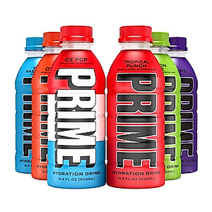 Prime Hydration Drink 6 Flavor Variety 12 Pack (2 of each flavor) Lemon Lime, Tropical Punch, Blue Raspberry, Orange, Grape & Ice Pop