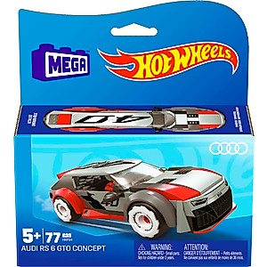 MEGA Hot Wheels Building Toy Race Car Playset, Audi RS 6 GTO Concept with 77 Pieces, 1 Micro Action Figure Driver, Grey, Kids Age 5+ Years