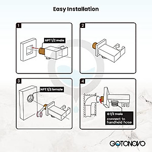 gotonovo Modern Bathroom Square Shower Bracket Matte Black Solid Brass Wall Mounted Water Supply Handheld Shower Holder Elbow with Shower Hose Connector by Male G1/2" Water Oulet