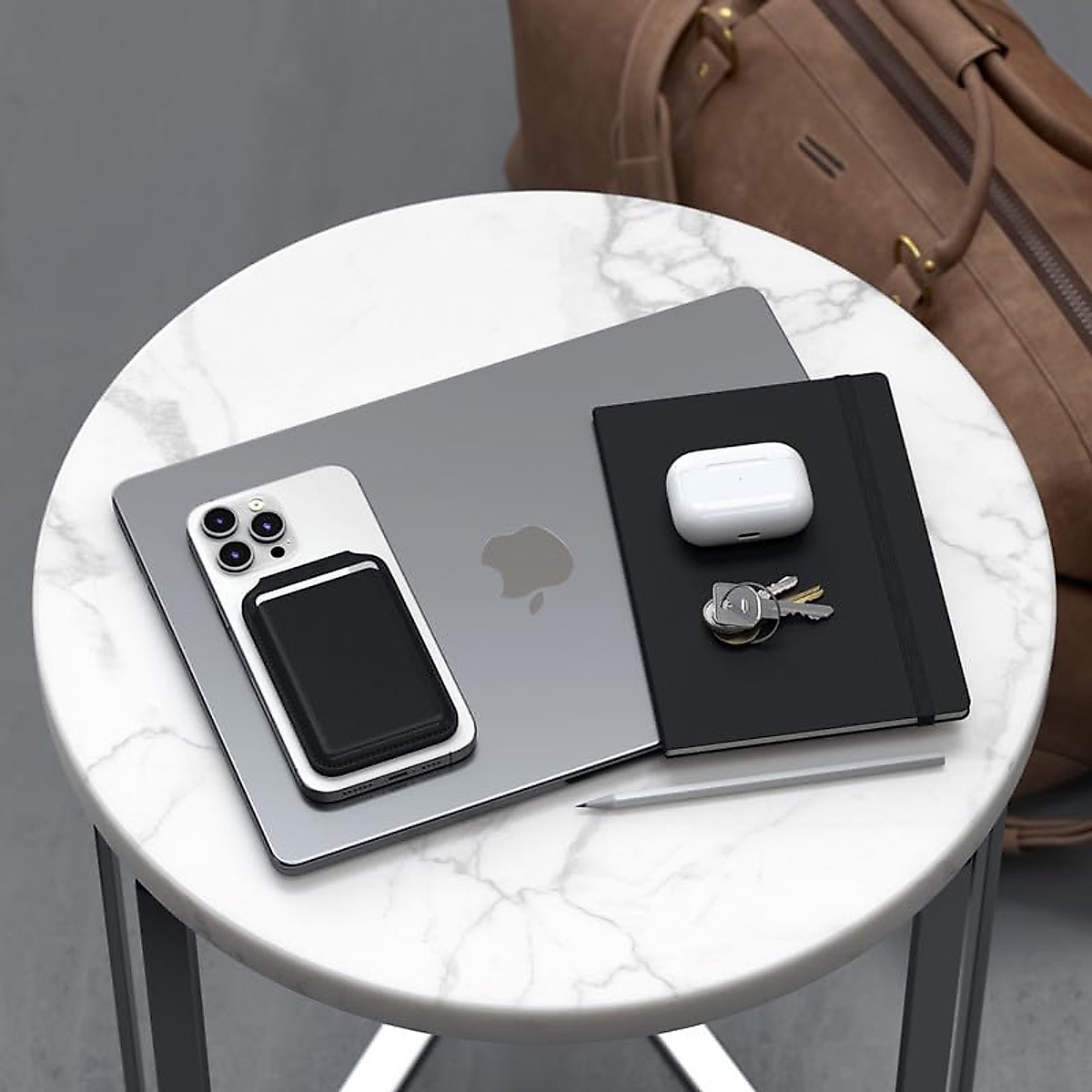 Satechi Magnetic Magsafe Wallet, Vegan-Leather Double Flap Stand Card Holder, 4 Slots with Front NFC Pass-Through, Adjustable Phone Attachment for iPhone 16/15/14/13/12, Travel Accessory, Black